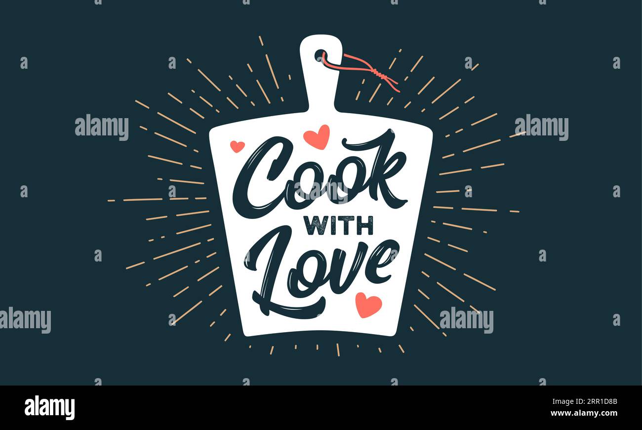 Cook with Love. Kitchen cutting board. Wall decor, poster, sign, quote ...