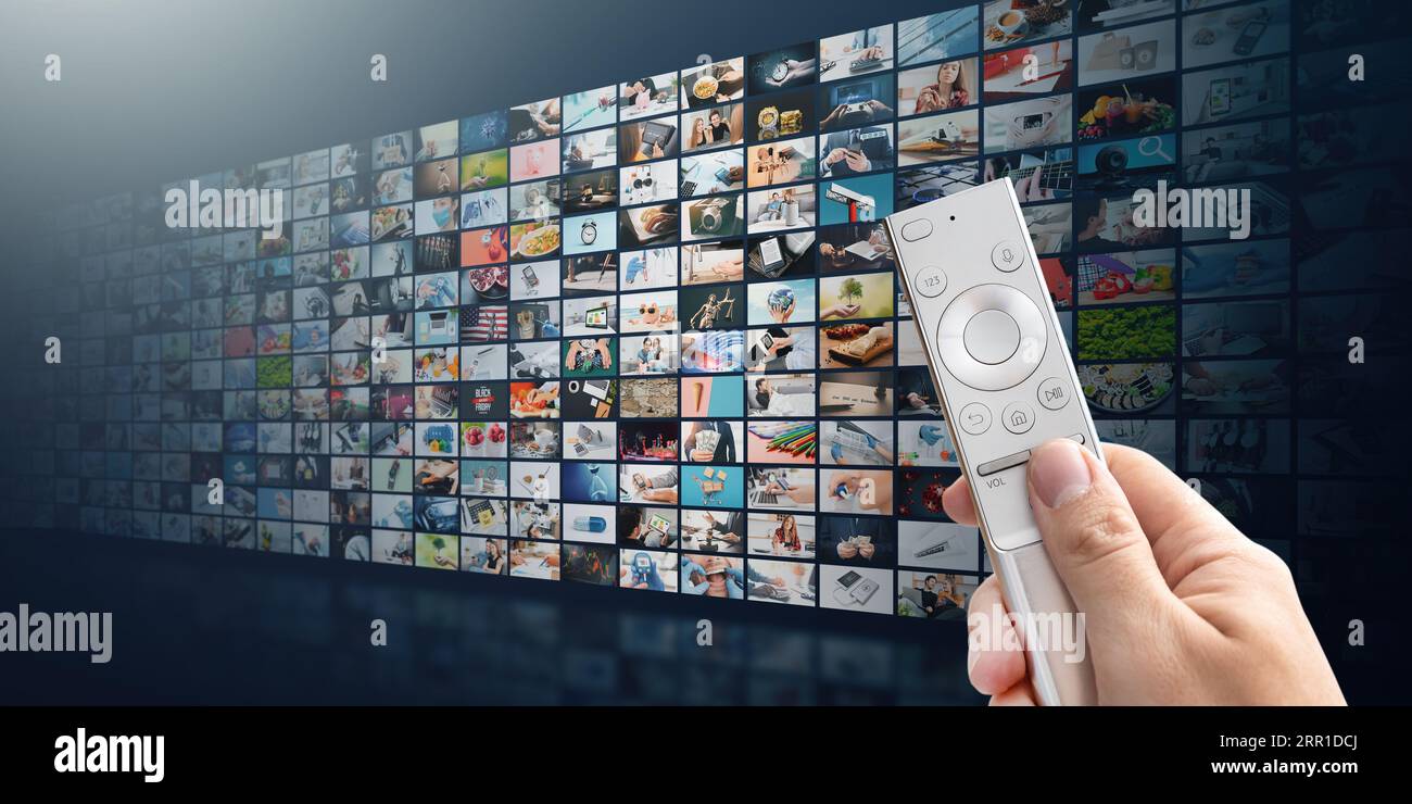 Multimedia video wall television broadcast. Multiple television screens ...