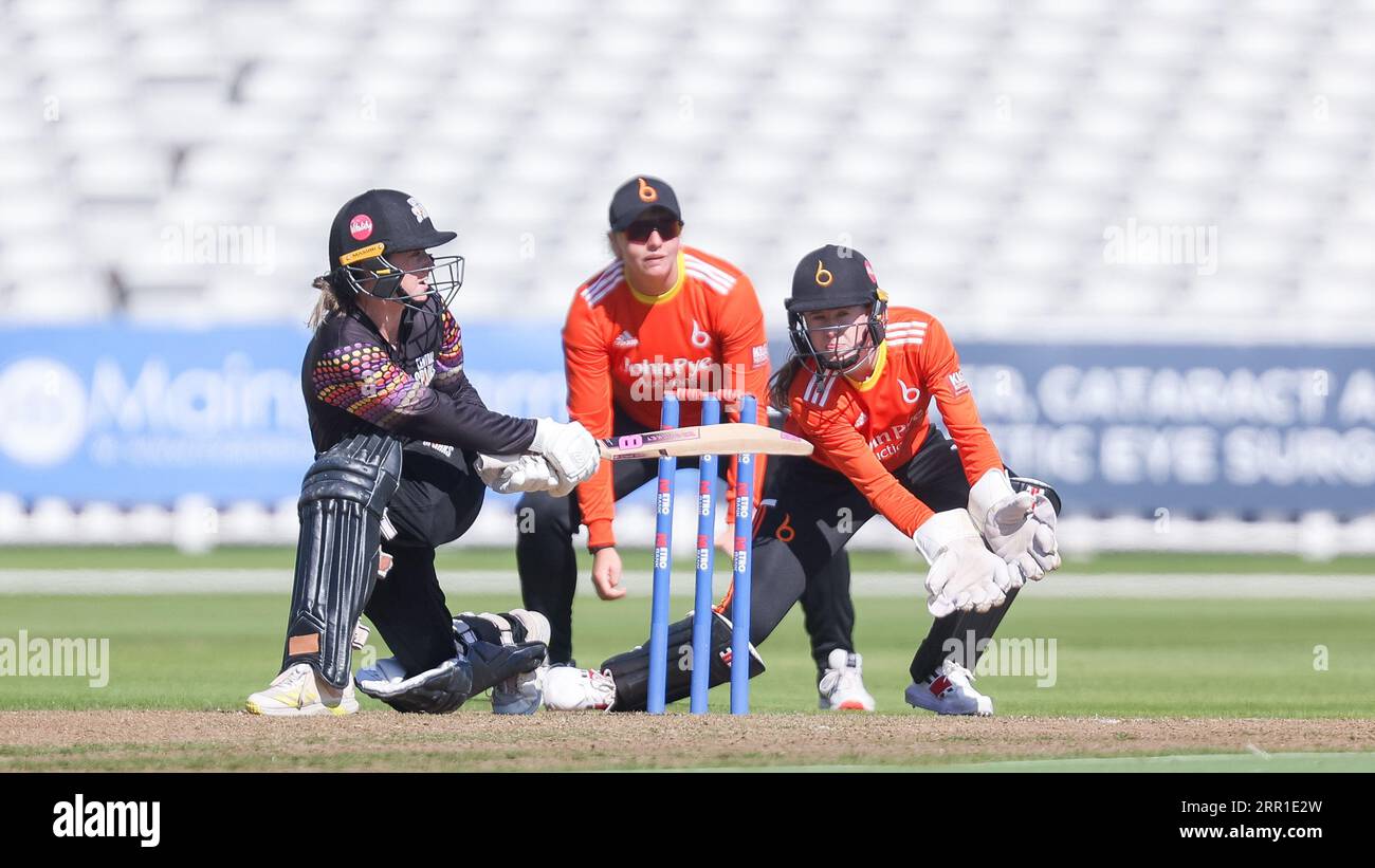 Sparks Bethan Ellis plays a sweep shot taken in Birmingham, UK during ...