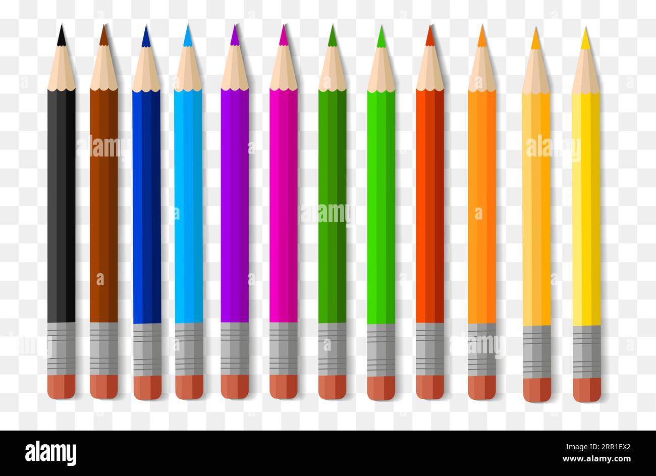 A set of colored pencils, 12 colors. School goods, school supplies, stationery on a transparent ...