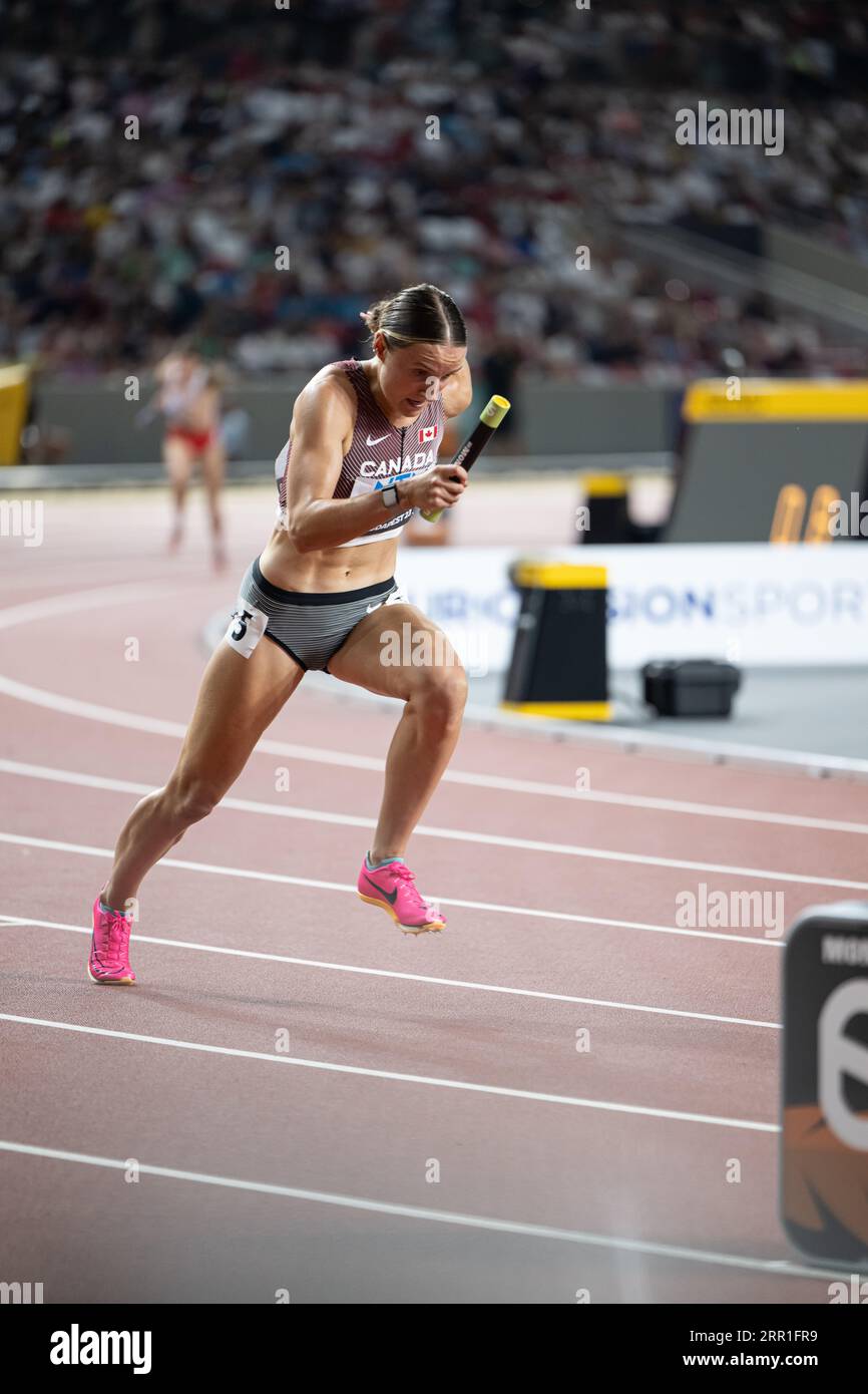 Zoe Sherar participating in the 400 meters relay at the World Athletics ...