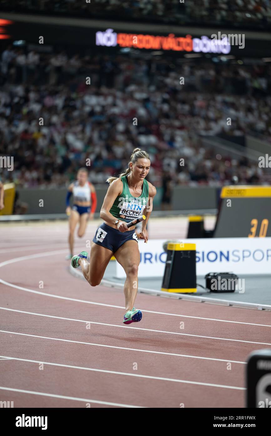 Sophie Becker participating in the 400 meters relay at the World ...