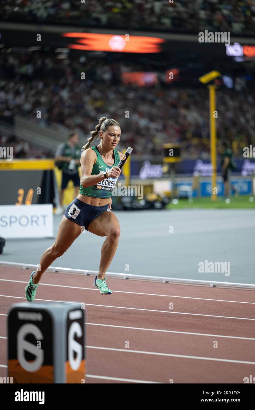 Sophie Becker participating in the 400 meters relay at the World ...