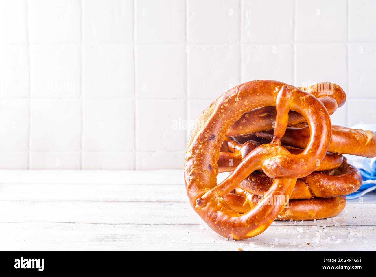 Homemade bavarian pretzels on kitchen table, traditional Oktoberfest ...