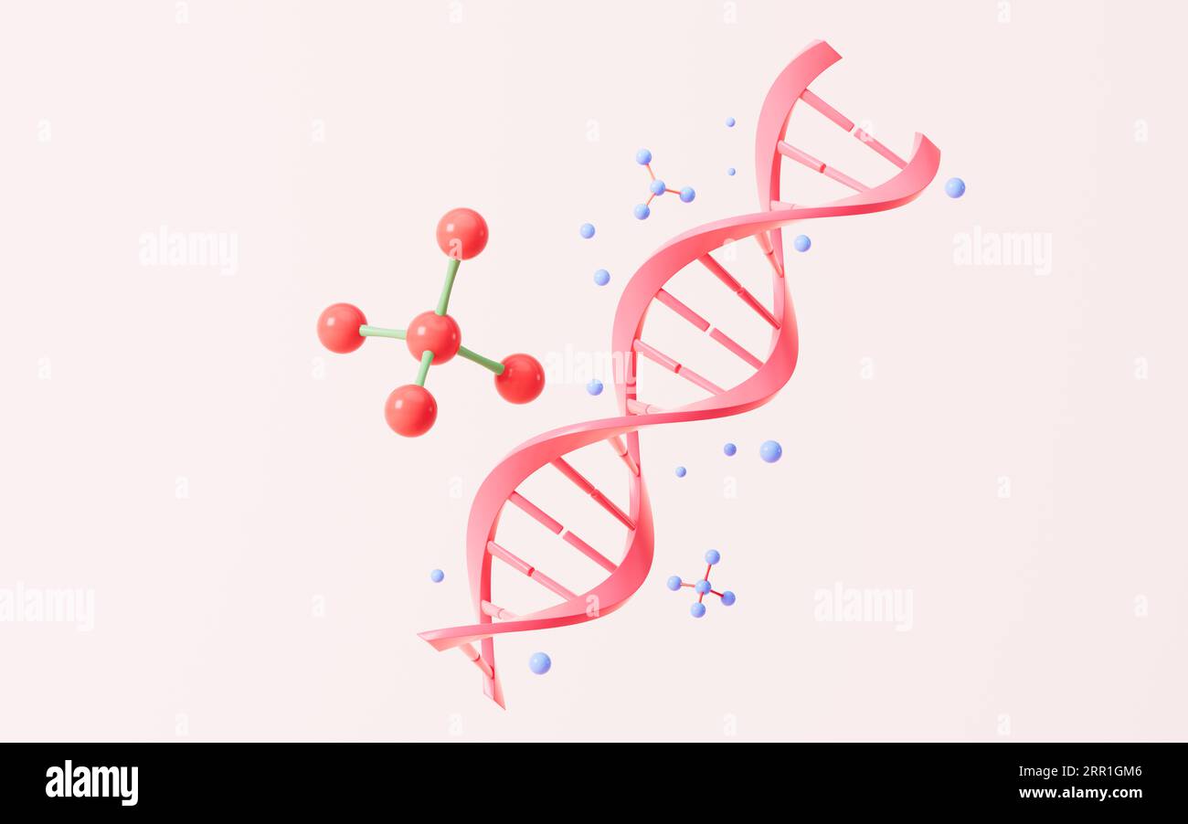 Cartoon DNA and molecular structure in the pink background, 3d ...