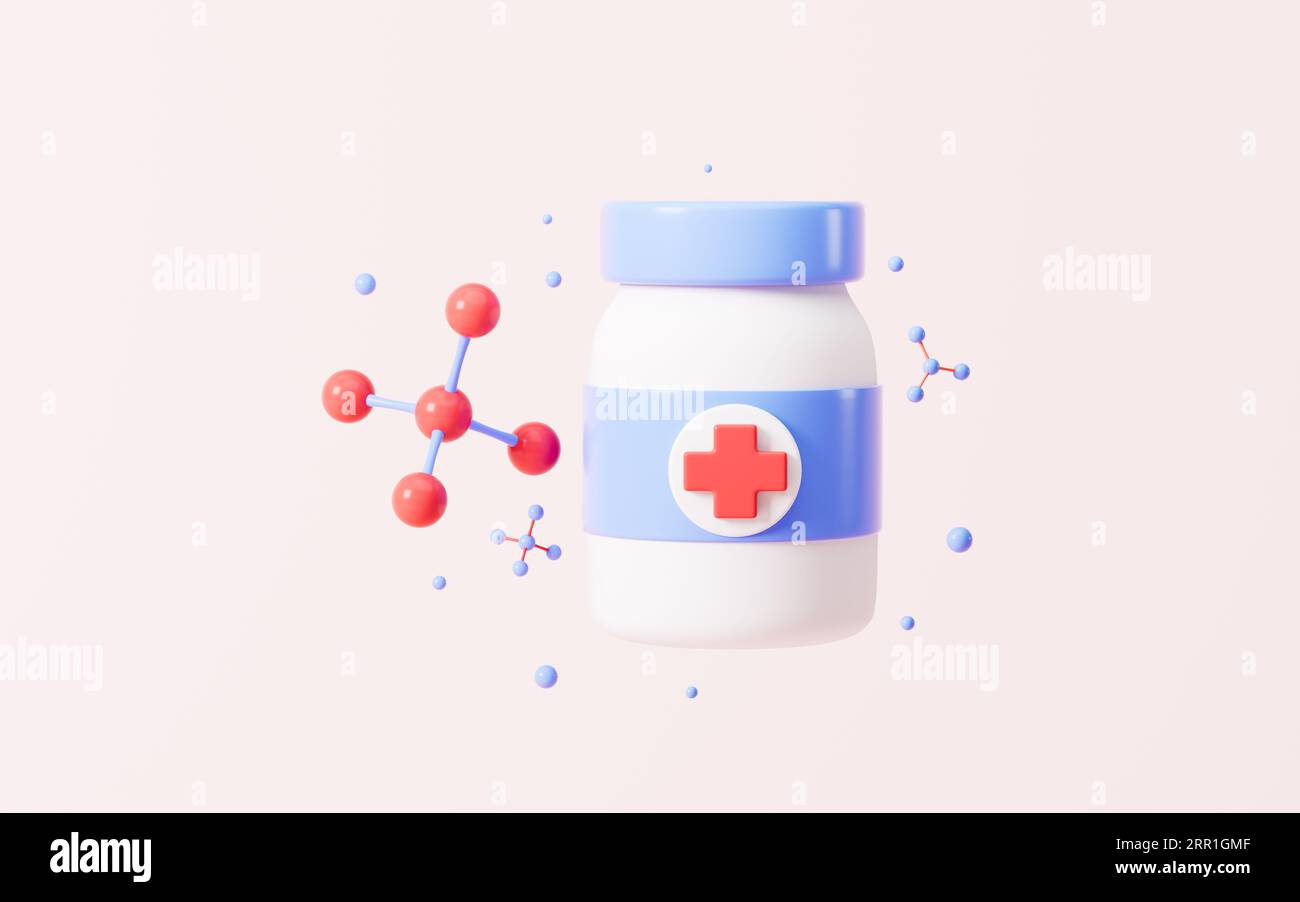 Cartoon drug and molecular structure, 3d rendering. Digital drawing ...