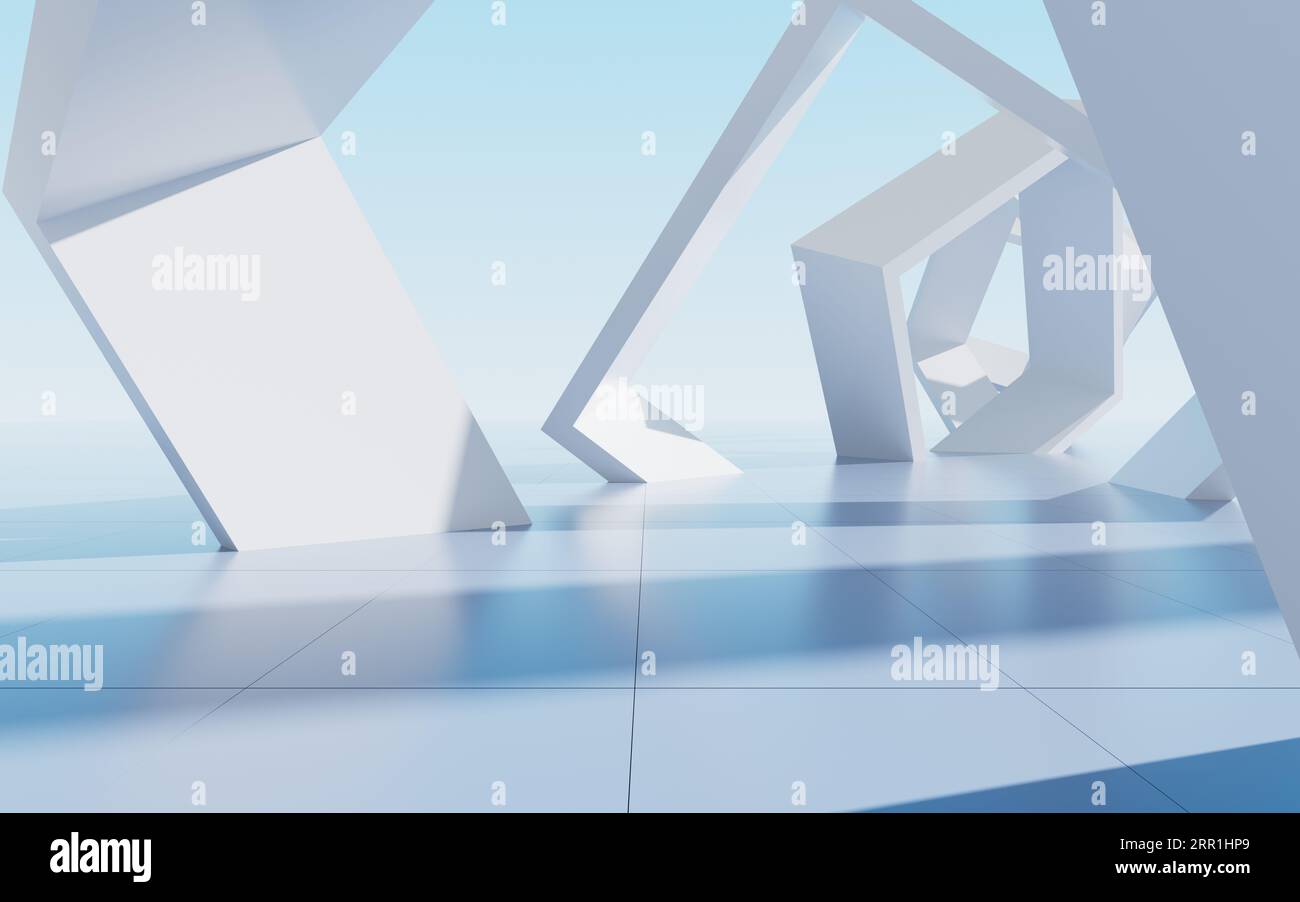 Abstract outdoor geometric building, 3d rendering. Digital drawing ...