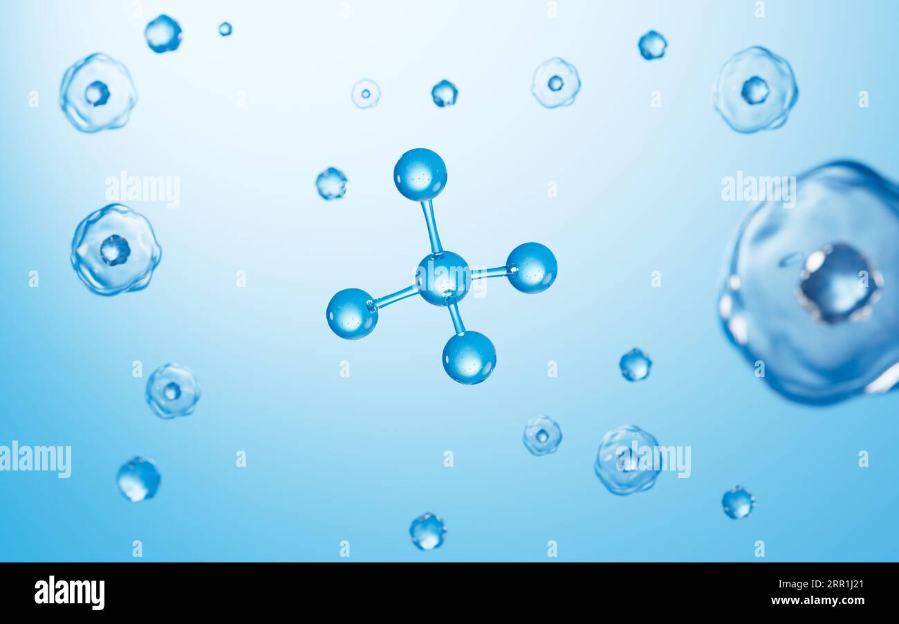 Floating molecular structure in the blue background, 3d rendering ...