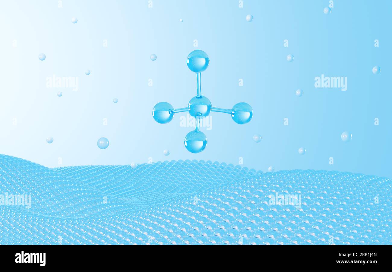 Floating molecular structure in the blue background, 3d rendering ...
