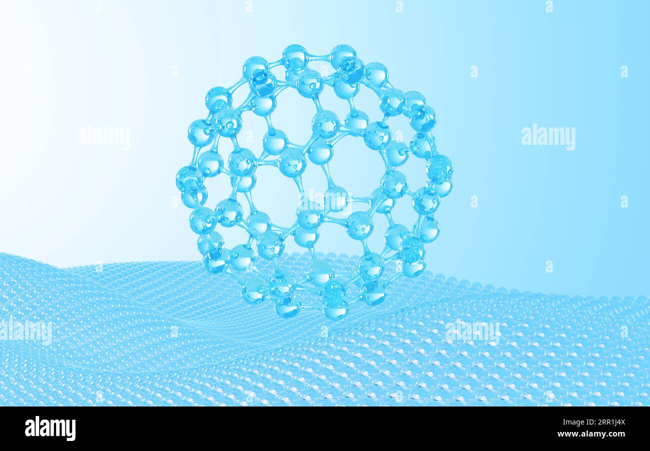 Spherical molecular structure in the blue background, 3d rendering ...