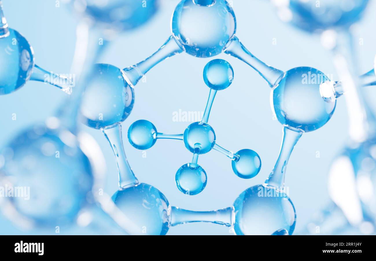 Floating molecular structure in the blue background, 3d rendering ...