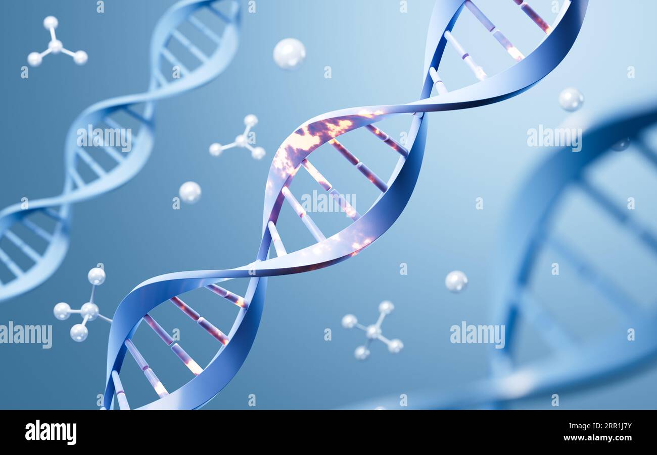 Gene mutation and molecular structure, 3d rendering. Digital drawing ...