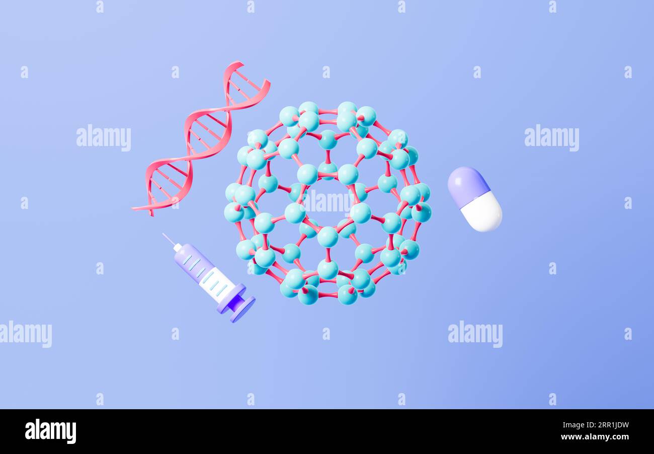 Cartoon molecular structure and drug therapy, 3d rendering. Digital ...