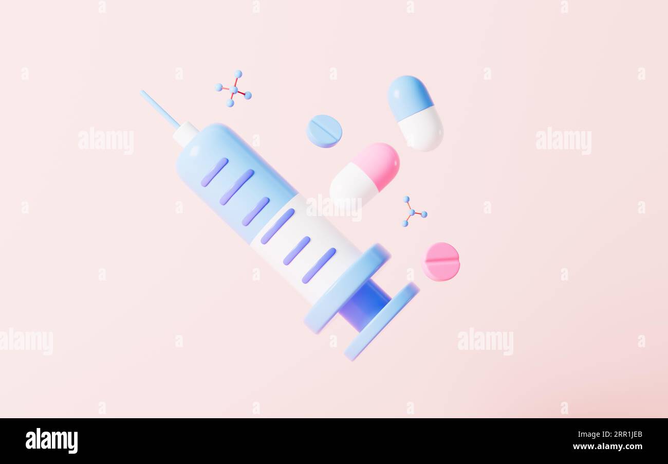 Cartoon drug and molecular structure, 3d rendering. Digital drawing ...