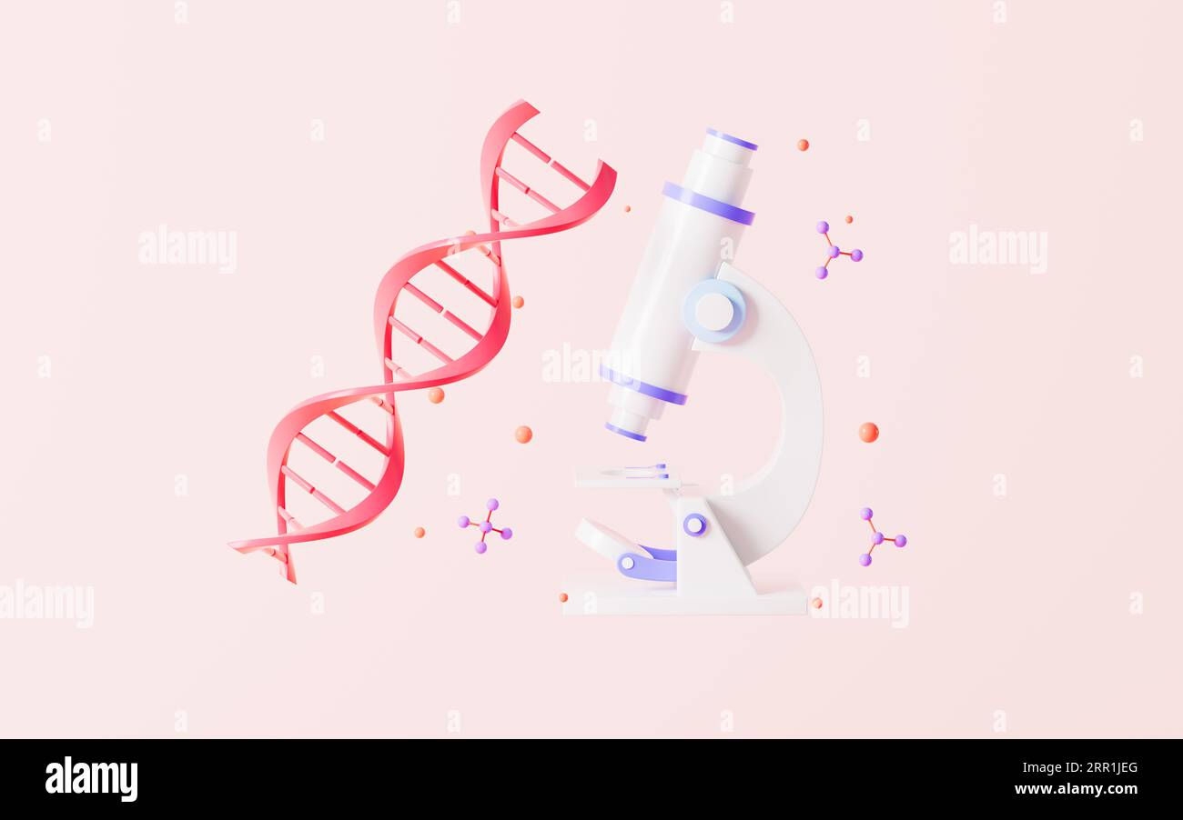Cartoon microscope , DNA and molecules, 3d rendering. Digital drawing ...