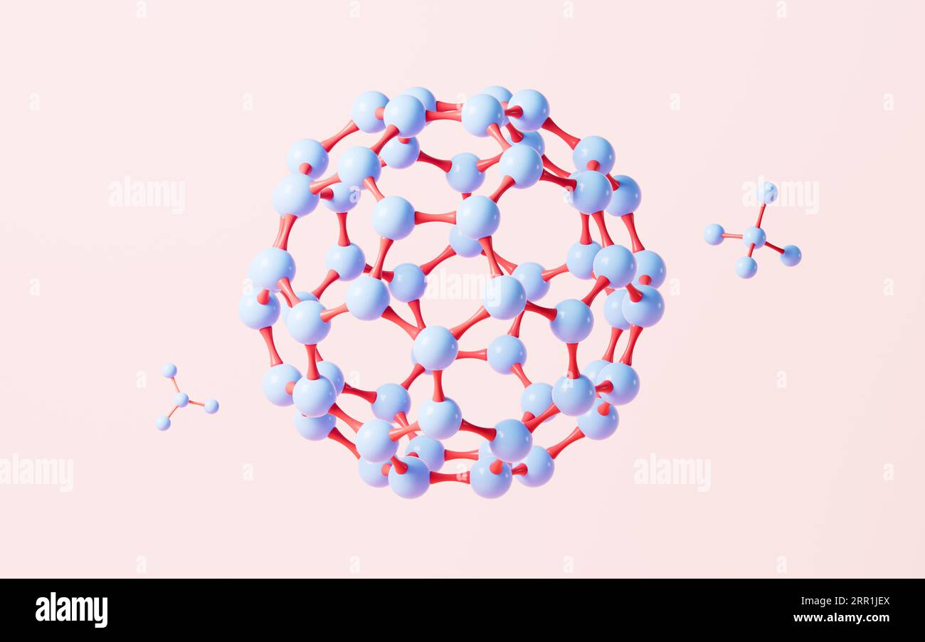 Cartoon spherical molecular structure in the pink background, 3d ...