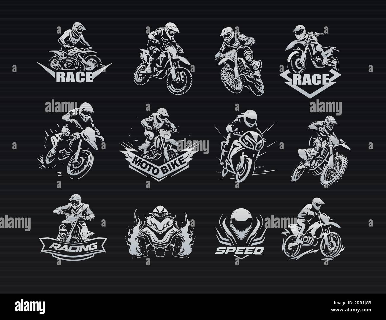 Bold and modern motorcycle icon set in a dynamic edgy style. Power and ...