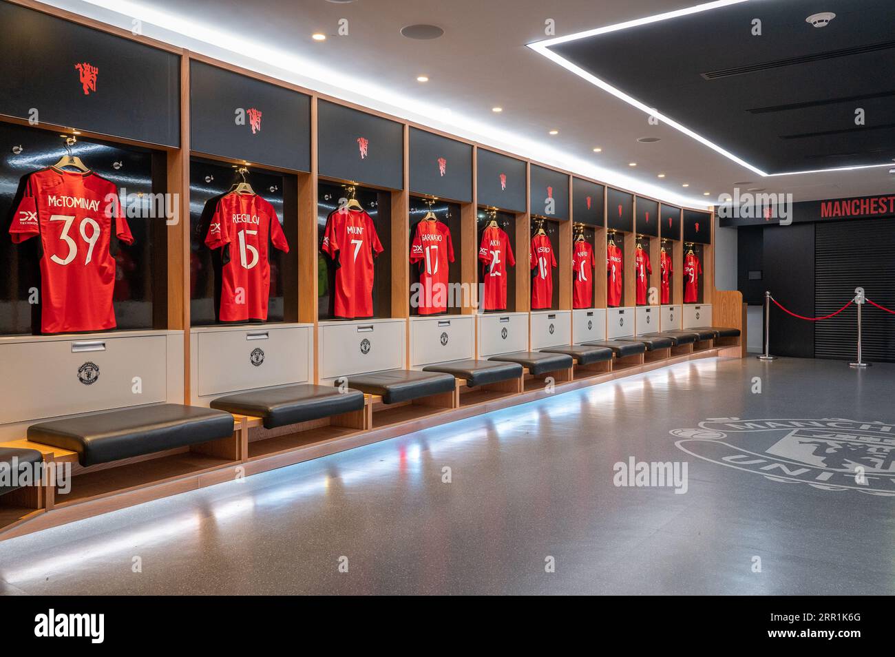 Manchester United’s dressingroom at the Old Trafford stadium in ...