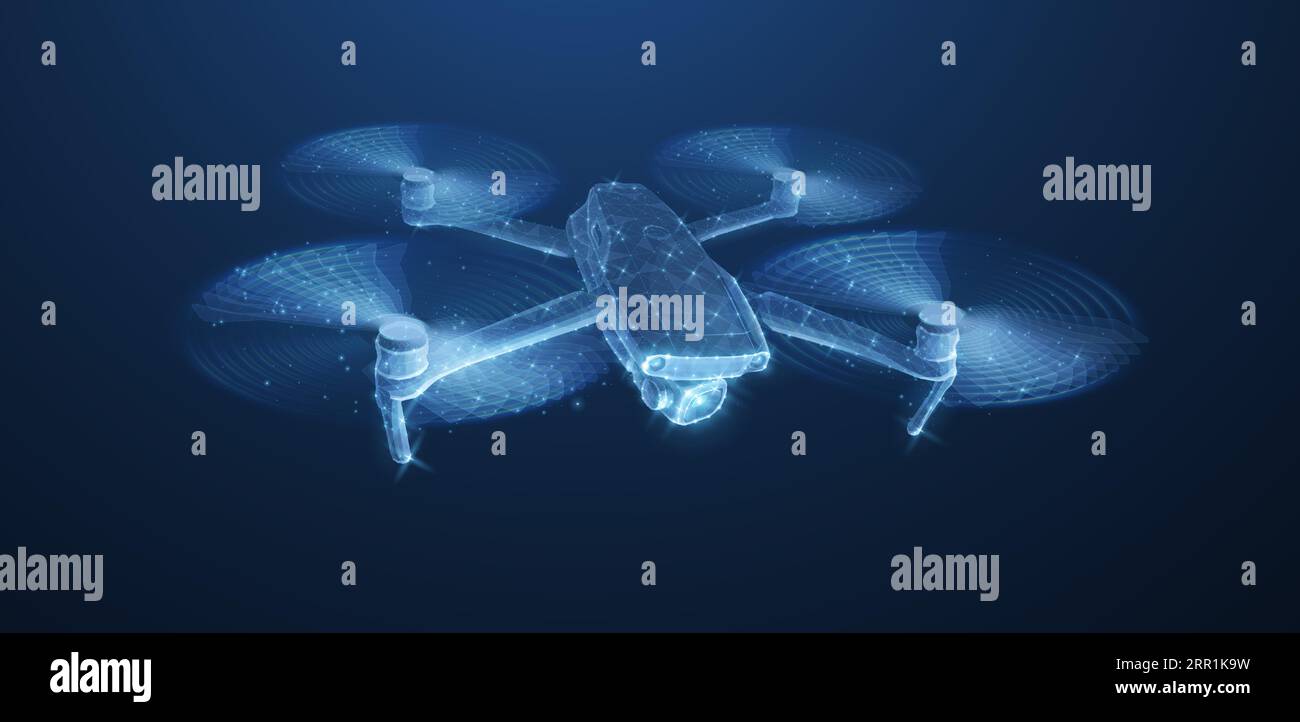 Drone. Abstract 3d drone isolated on blue. Military technology, aerial monitoring Stock Vector ...
