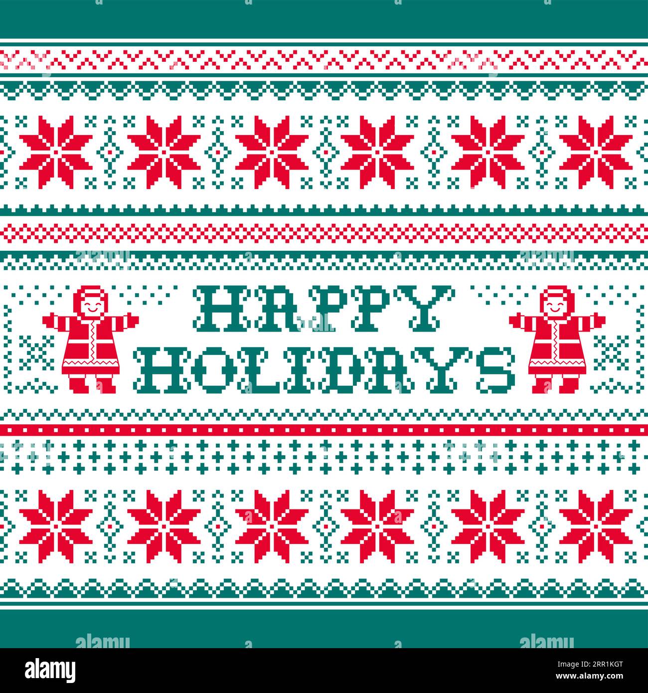 Happy Holidays vector greeting card pattern in red and greenbackground ...