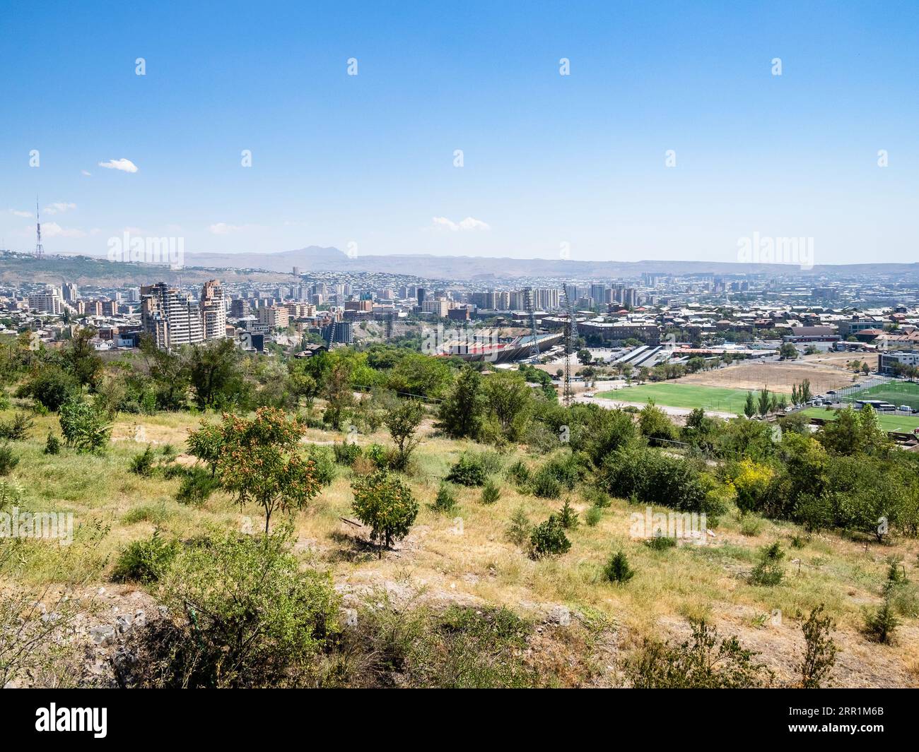 above view of Yerevan city with Hrazdan staduim from Tsitsernakaberd ...