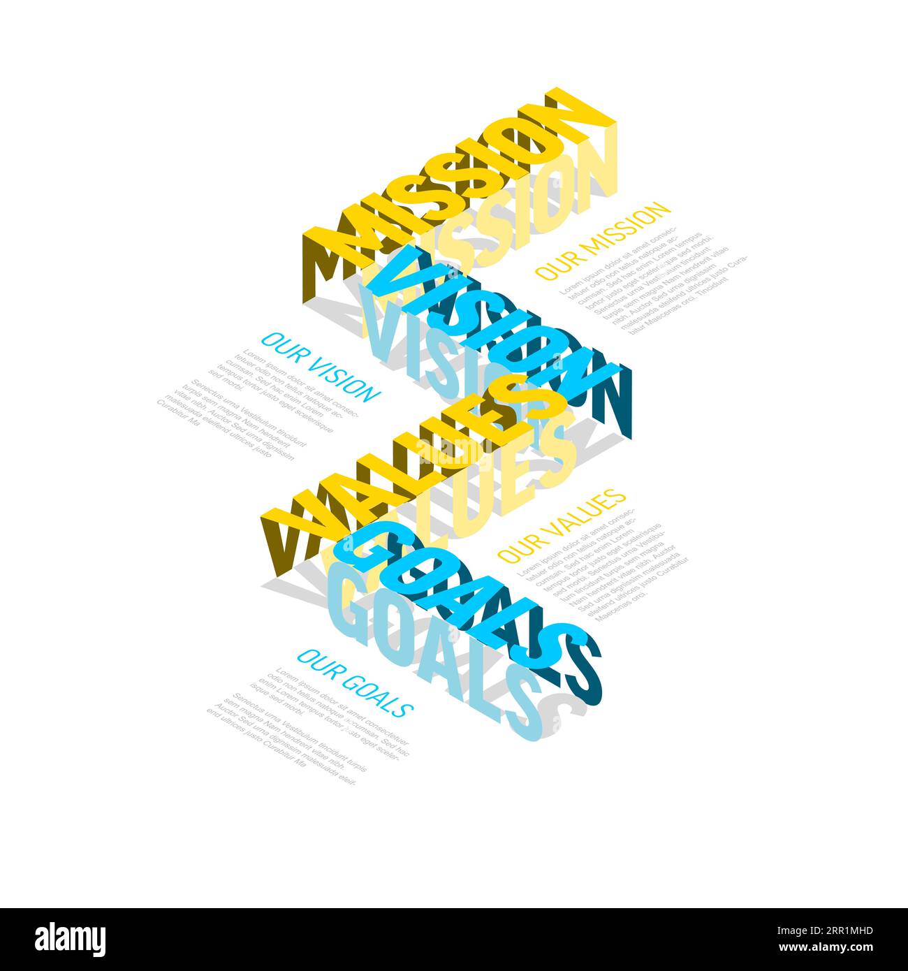 Vector blue and yellow minimalistic Mission, vision, values and goals ...