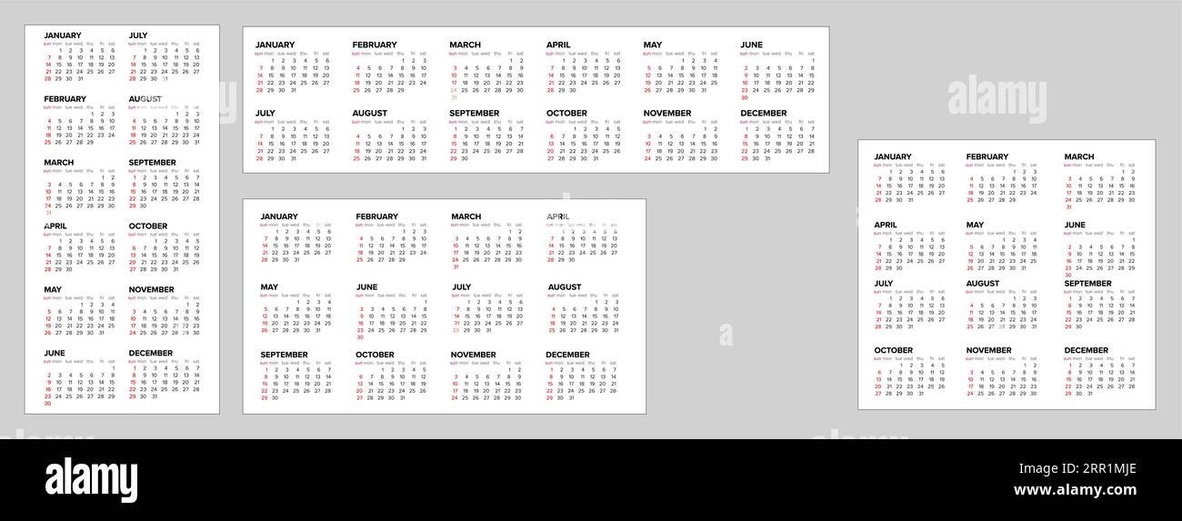 Collection of vector white calendar layout templates for the year 2024 ...