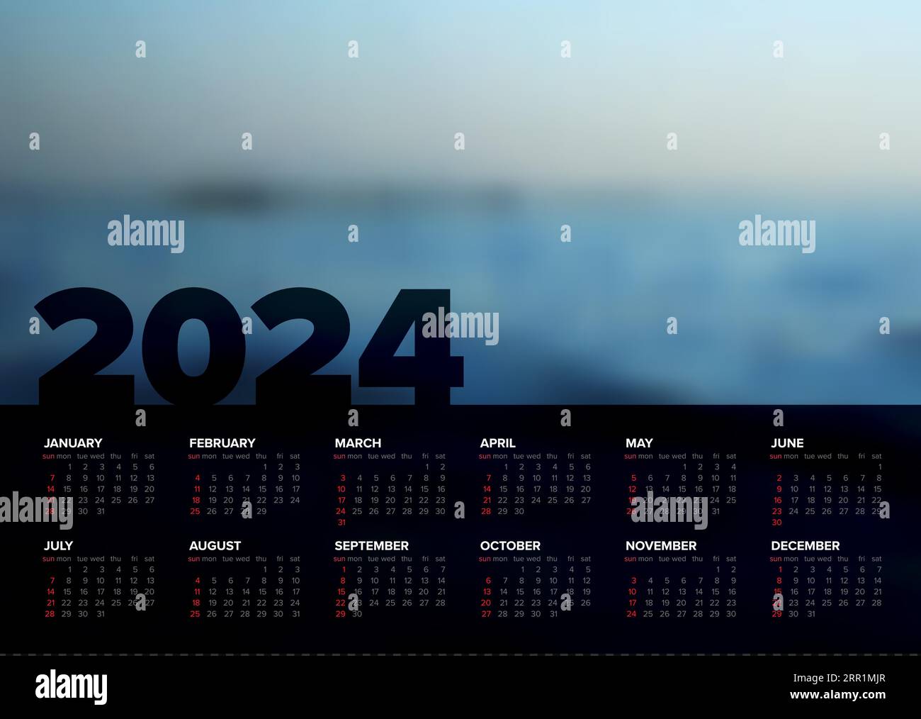 Vector black vertical calendar layout template for the year 2024 (weeks ...
