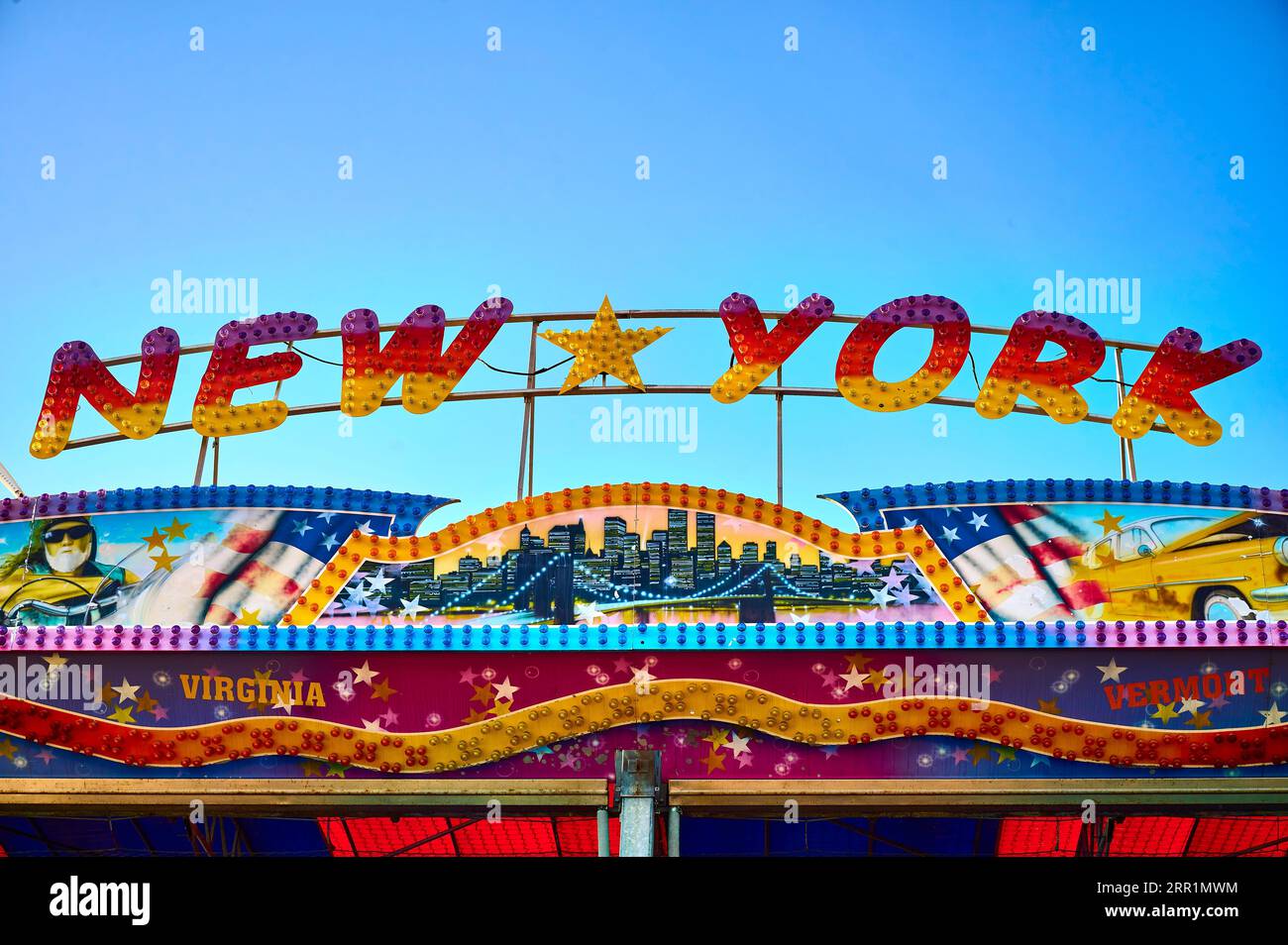 New York sign on top of funfair ride in Blackpool Stock Photo - Alamy