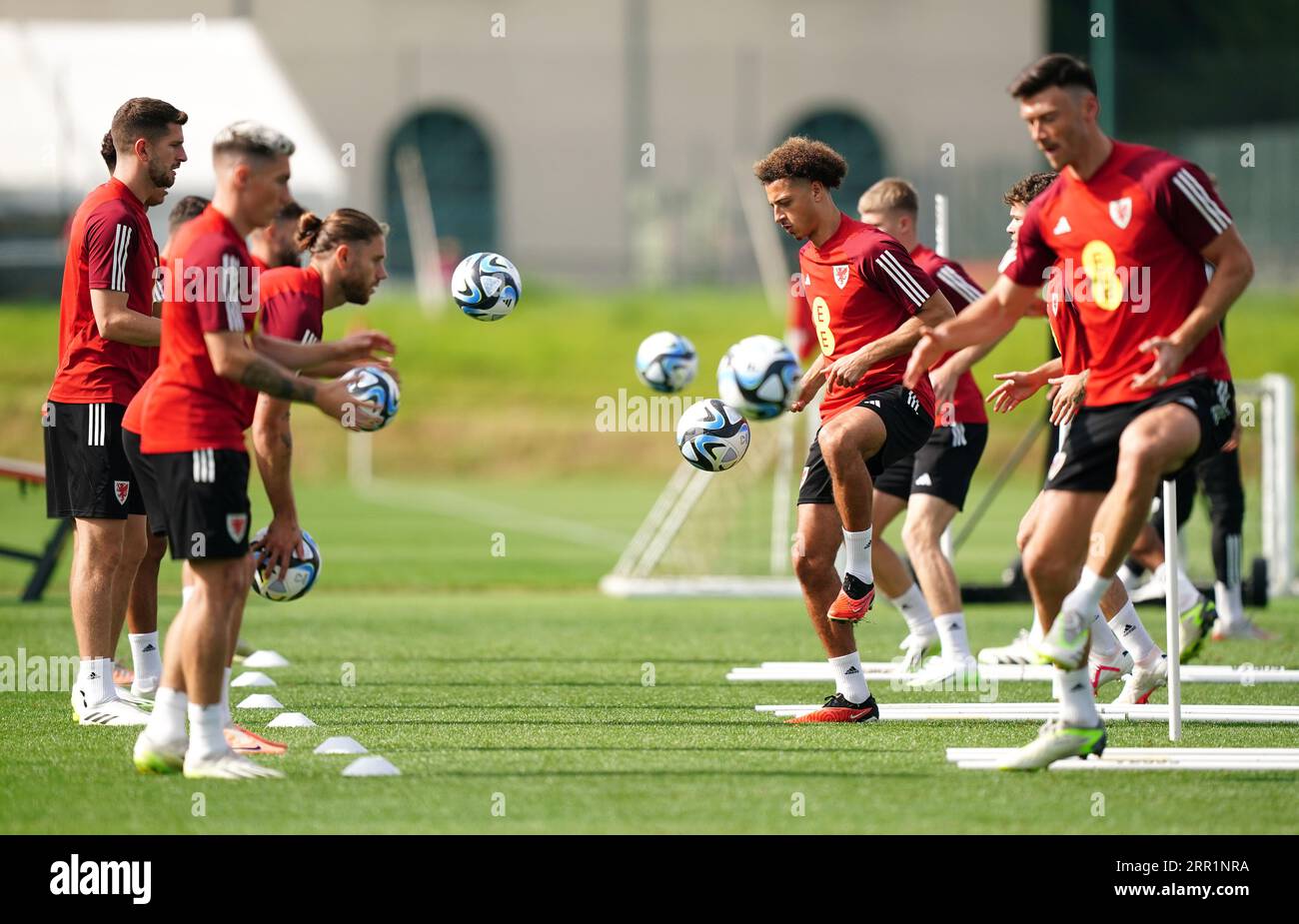 Wales' Ethan Ampadu (second right) during a training session at the ...