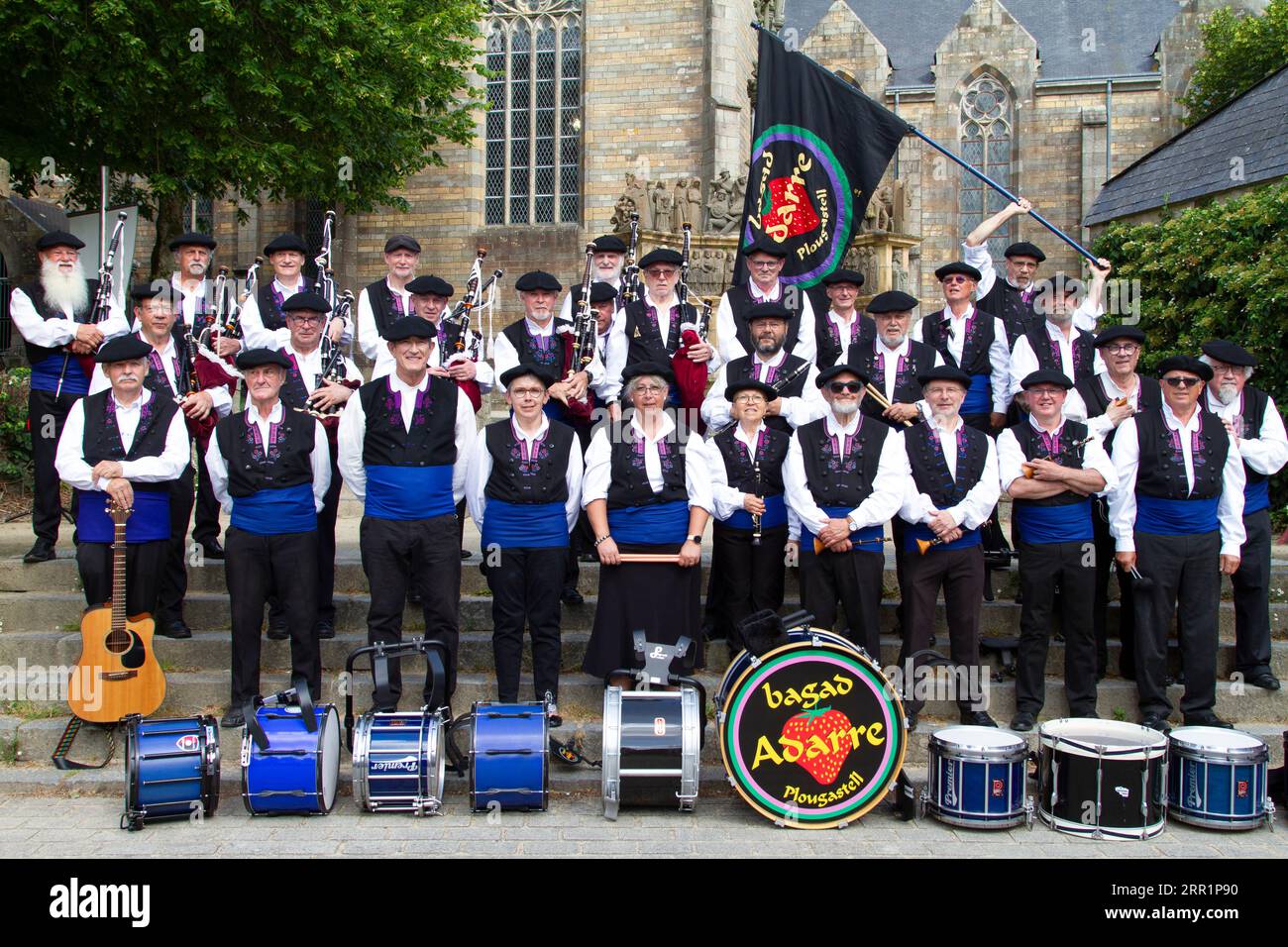 Breton dancers in traditional costume and headdresse..Fete des fraises ...