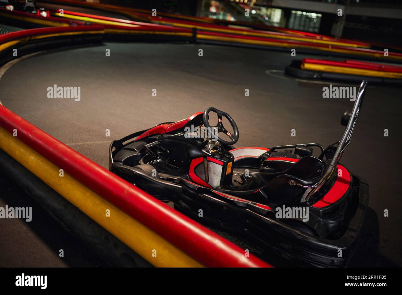 go kart, car for racing or red racing, inside of indoor kart circuit ...