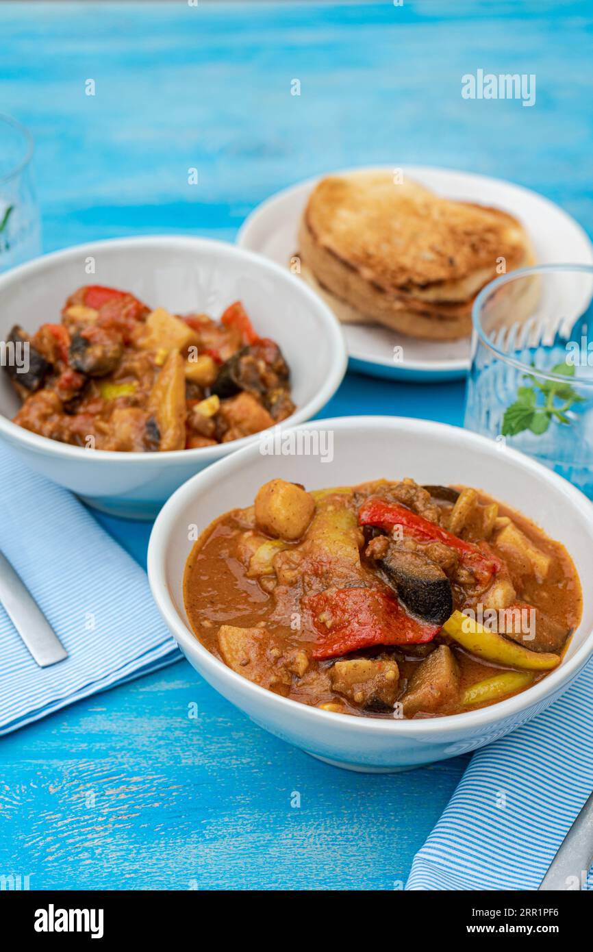 High angle of traditional seasonal Georgian dish - Adjapsandali with ...