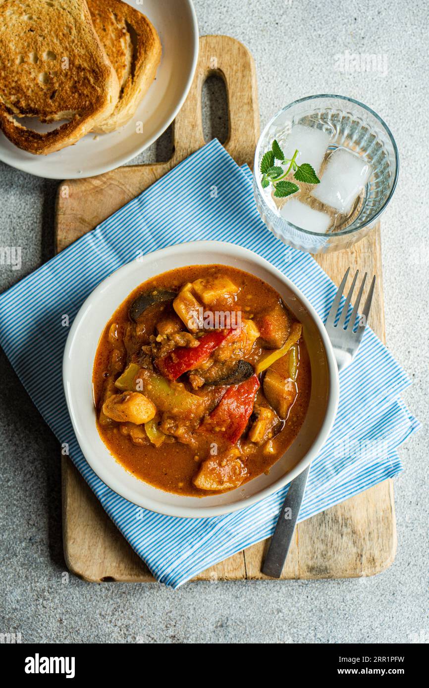 Top view of traditional seasonal Georgian dish - Adjapsandali with ...