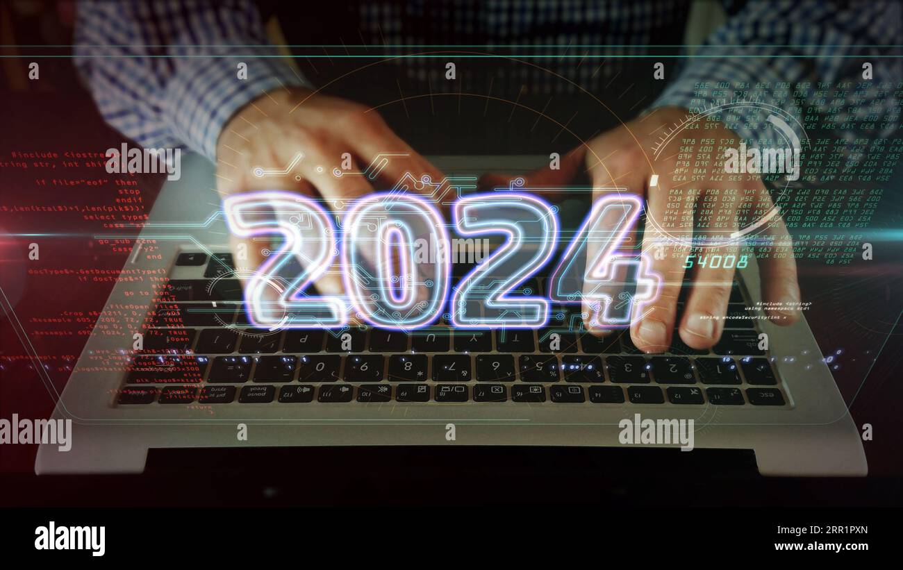 2024 new cyber design concept. Camera moving with man typing on the ...