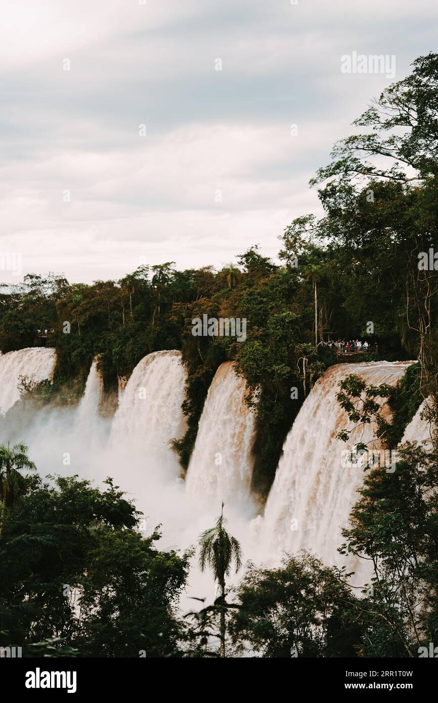 Spectacular scenery of semi circular Iguazu Waterfalls with many ...