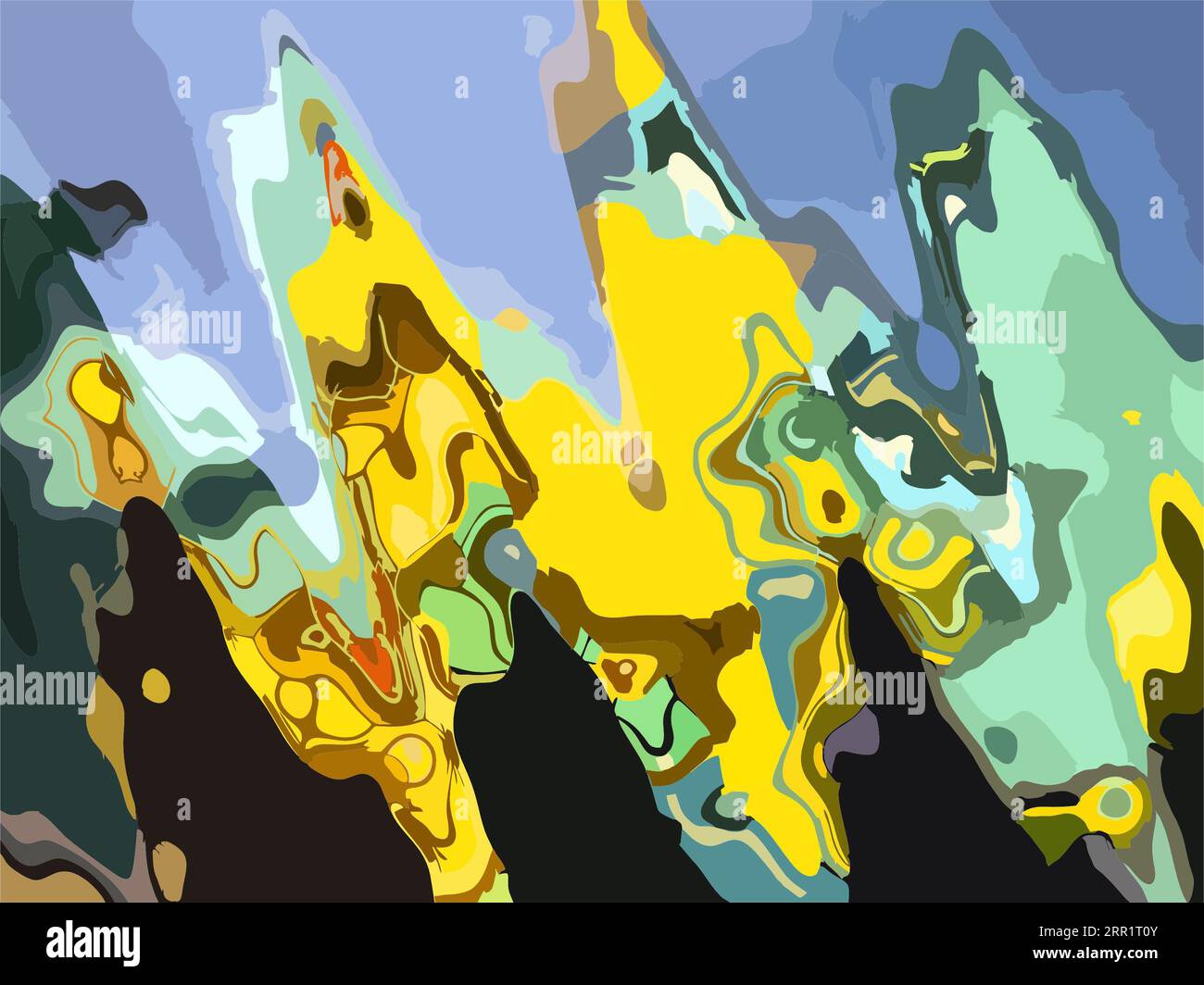 Wavy backdrop in yellow-blue-green tonality for textiles or prints. Fun ...