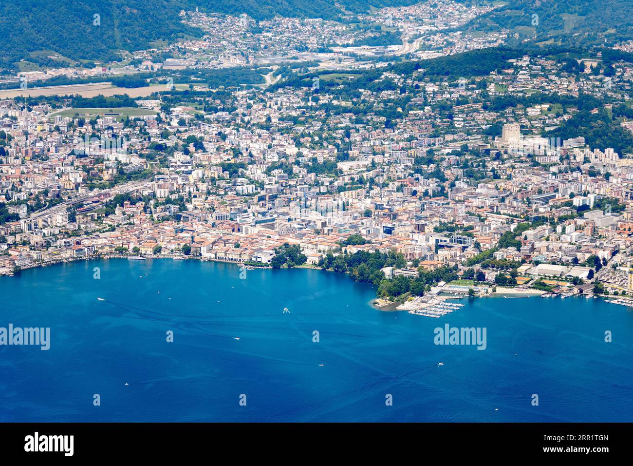 Lugano Lake, Italian: Lago di Lugano, and Lugano city. Lookout from ...