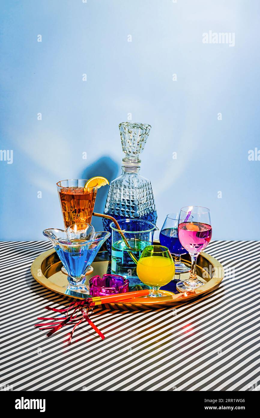 From above different varieties of cocktails comprising blue margarita ...