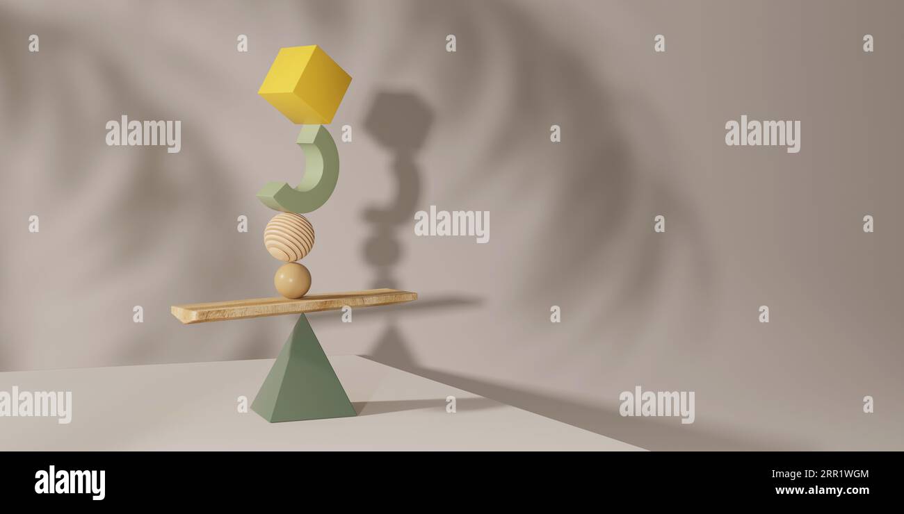 High angle of different geometric shaped objects square half ring spheres and rectangle plank ...