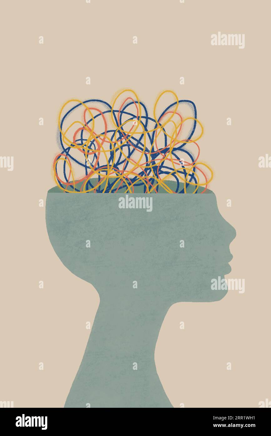 Illustration of mental health concept of silhouette of human head ...