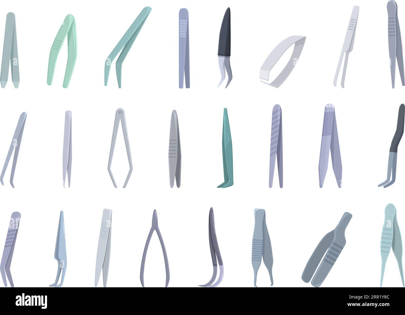 Tweezers icons set cartoon vector. Medical pincers. Metal fashion Stock ...