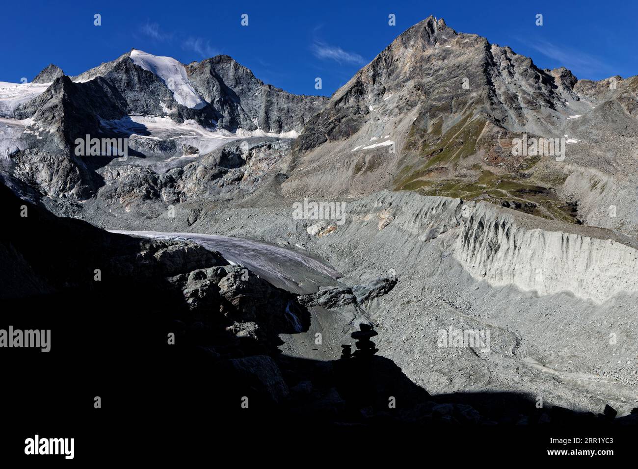 Amazing view of the Moiry glacier at the height of a large fall of ...