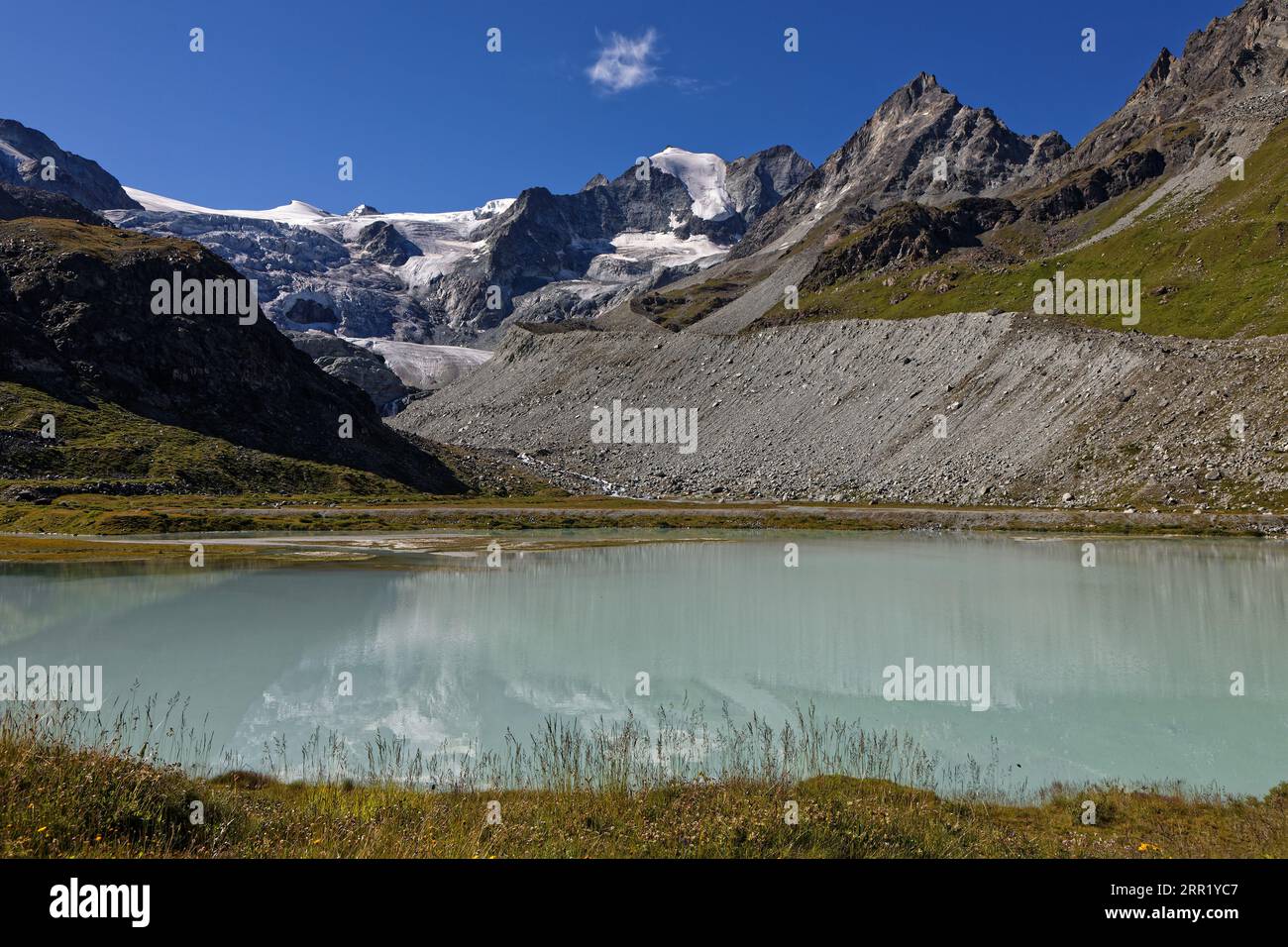 Amazing view of the Moiry glacier at the height of a large fall of ...