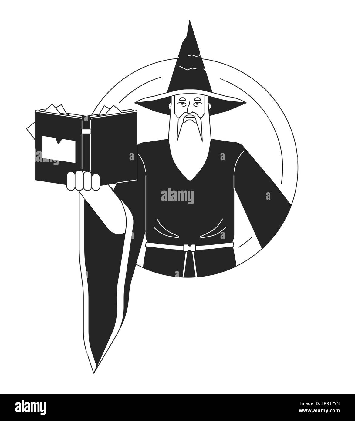 Wizard flat line black white vector character Stock Vector Image & Art ...