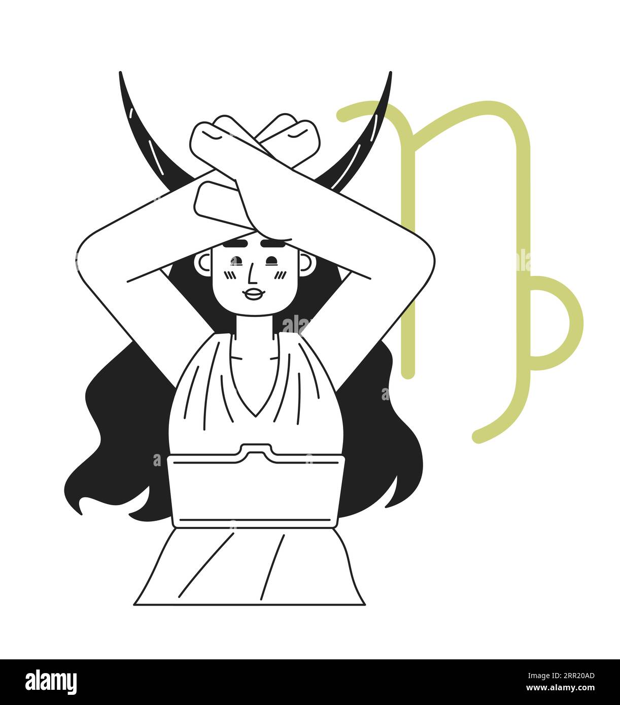 Capricorn Zodiac Sign Monochrome Concept Vector Spot Illustration Stock