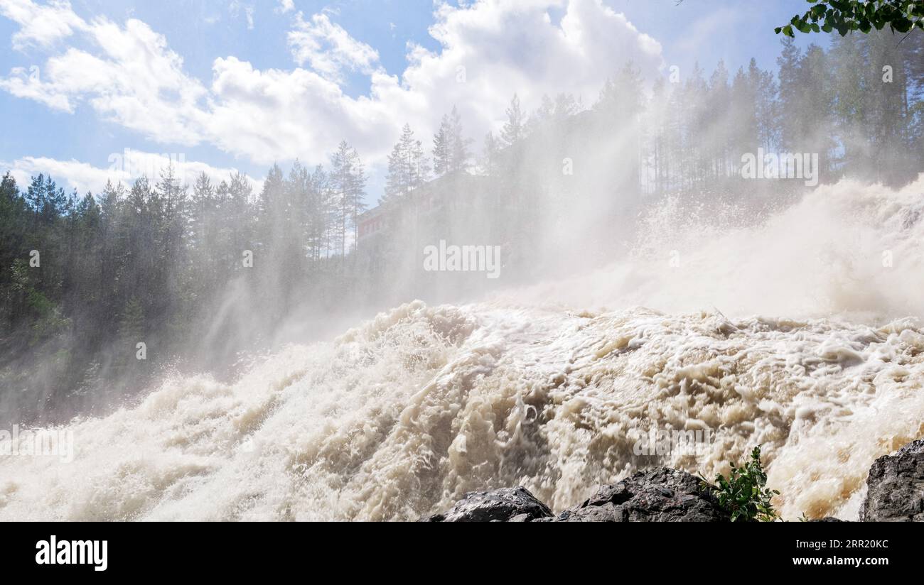 powerful stream during an idle discharge of water against the ...