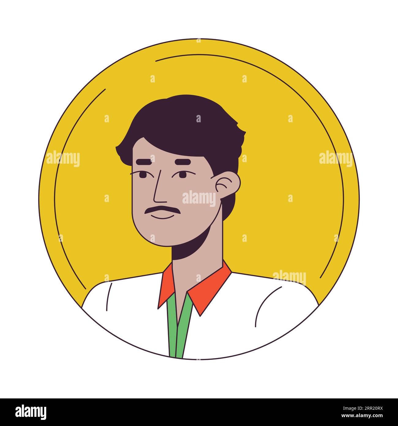 Handsome indian man with mustach flat color cartoon avatar icon Stock ...