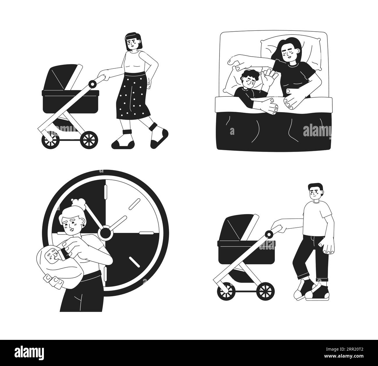 Taking care of baby monochrome concept vector spot illustrations set ... Taking care of baby monochrome concept vector spot illustrations set ...