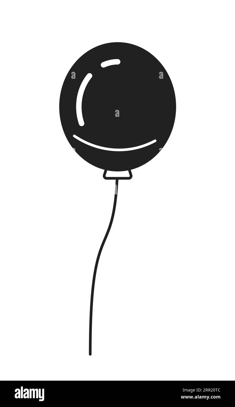 Flying balloon on thread monochrome flat vector object Stock Vector ...